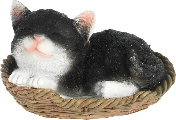 Dekorační koťátko v košíku – černé 17 × 9 cm