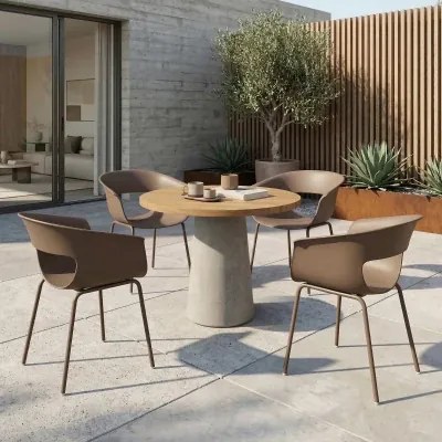 Outsunny Zahradní židle 4dílná sada ergonomické balkonové židle s výřezovým designem, područkou, odolné vůči povětrnostním vlivům, antikorozní, káva