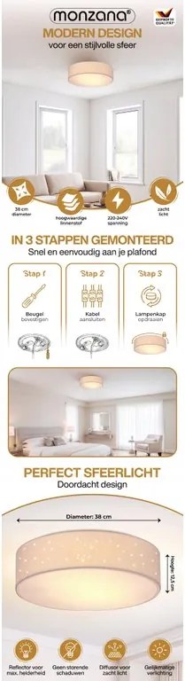 Stropní svítidlo bílý textil Ø38cm hvězdná obloha