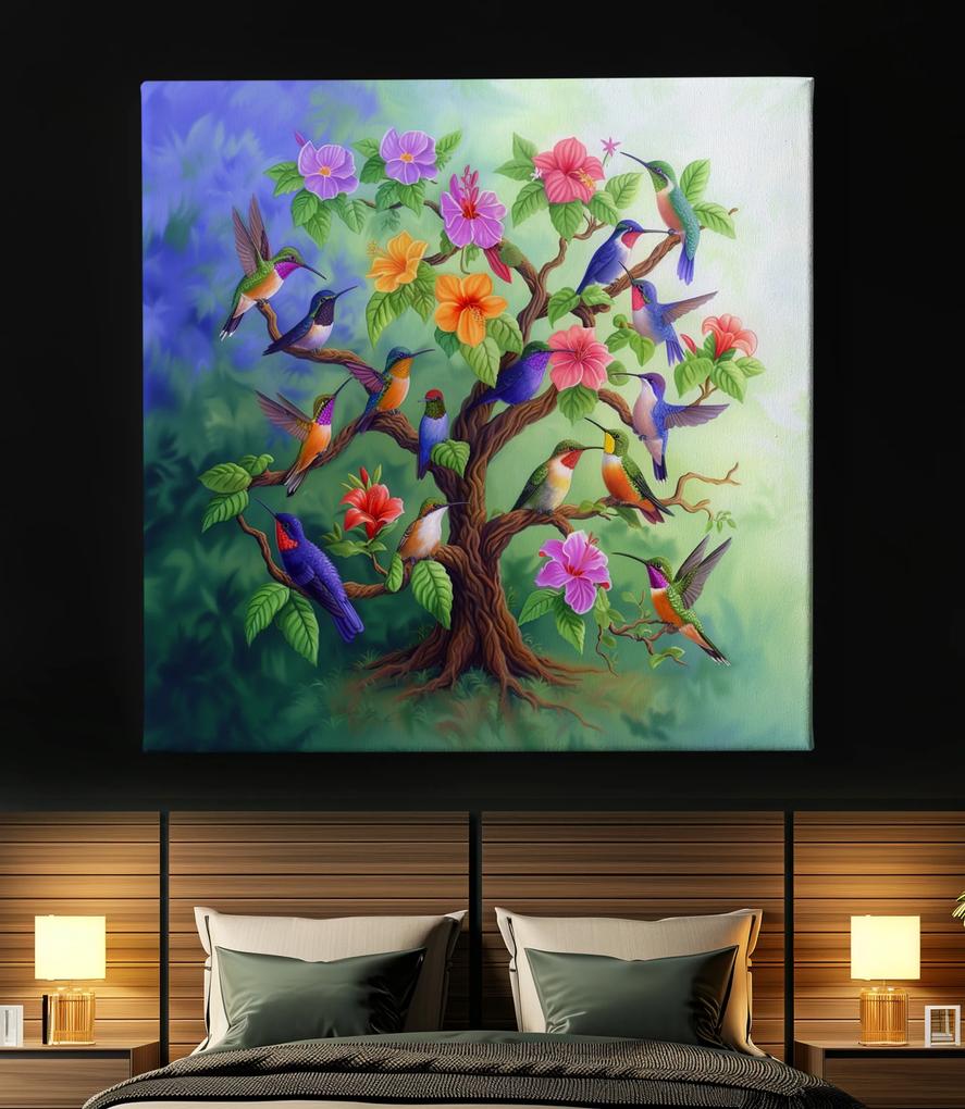 Obraz na plátně - Strom života Kolibřík v harmonii FeelHappy.cz Velikost obrazu: 60 x 60 cm
