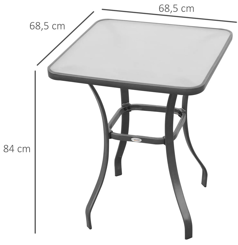 Outsunny zahradní stůl čtvercový skleněný stůl odolný proti povětrnostním vlivům černý 68,5x68,5cm pro balkon terasu zahradní nábytek