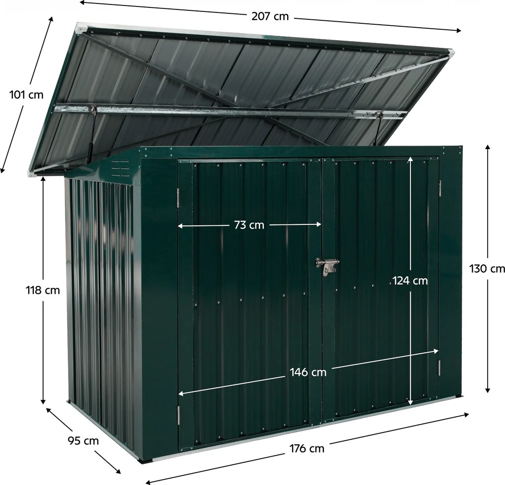 Ocelový box na dva odpadkové koše, zelená, RUBIS