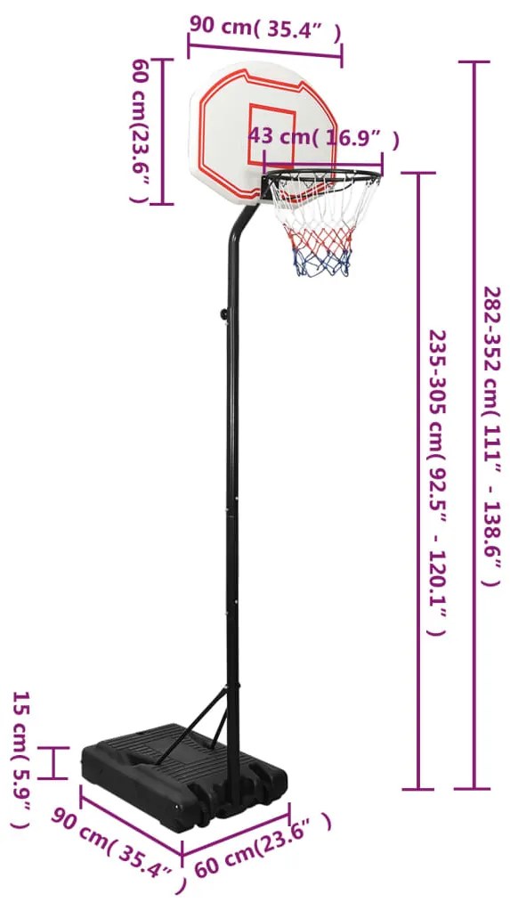 vidaXL Basketbalový koš bílý 282–352 cm polyethylen