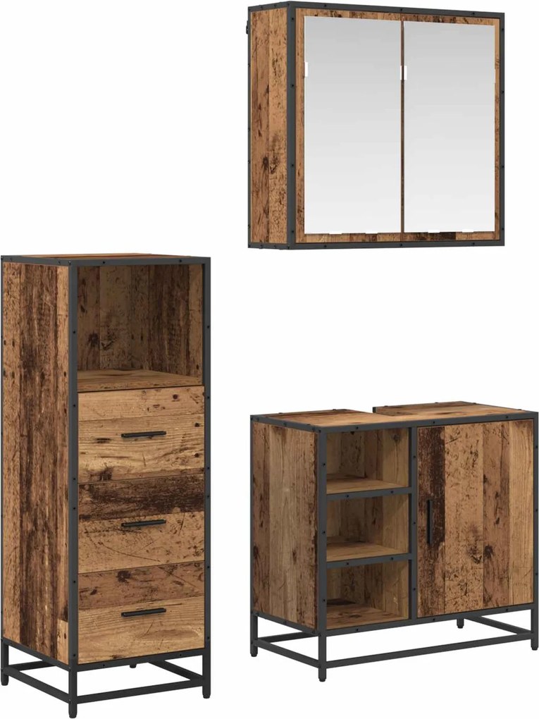Sada koupelnového nábytku 3 ks Staré dřevo 65 x 33 x 60 cm 3402372