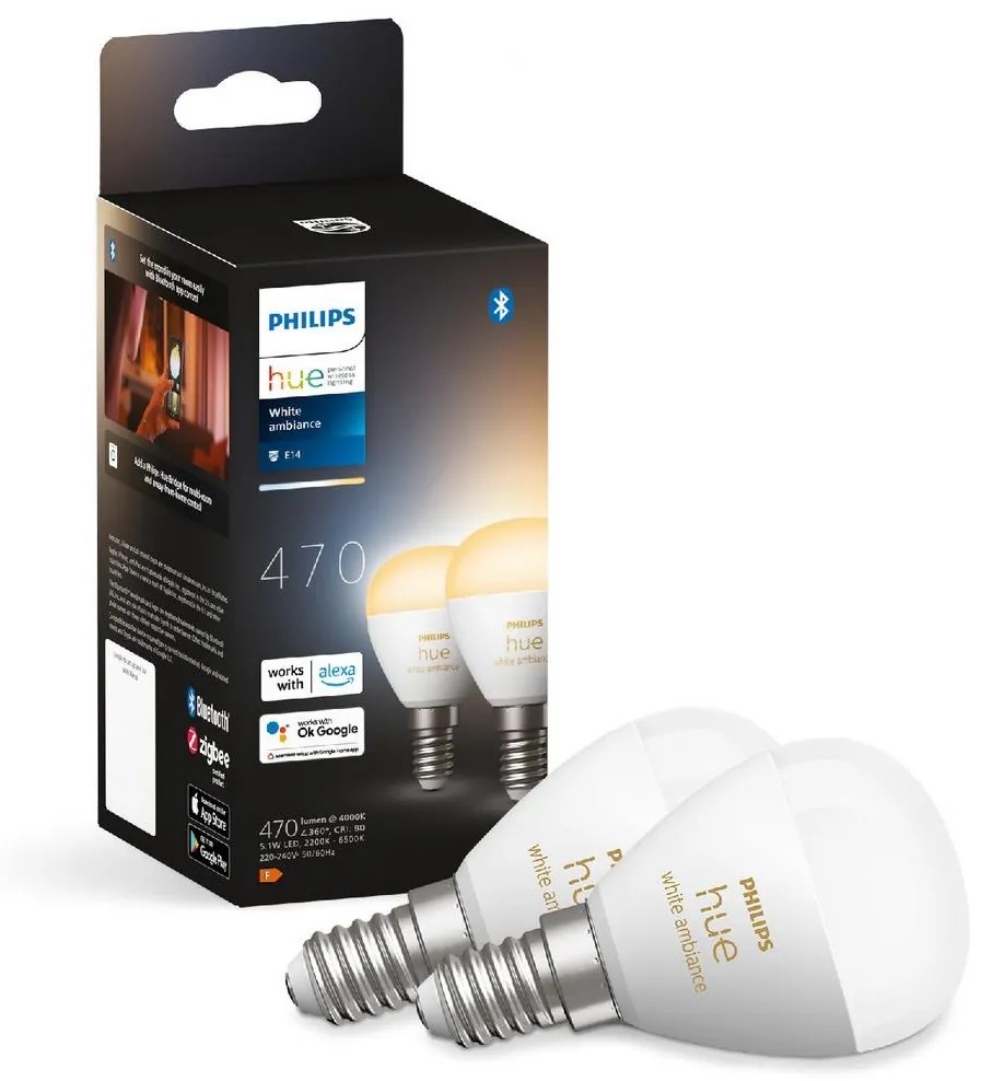 Philips SADA 2x LED Stmívatelná žárovka Philips Hue WHITE AMBIANCE P45 E14/5,1W/230V P5748