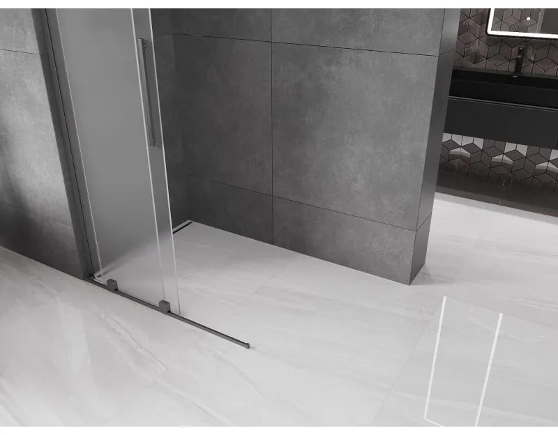 Mexen Velar L, posuvná sprchová zástěna Walk-in 100 x 200 cm, 8mm sklo námraza, grafit broušený, 871-100-003-33-66