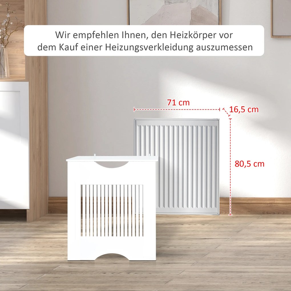 HOMCOM Kryt Radiátoru 78x19x82 cm Moderní MDF Kryt Radiátoru se Skladem Zatížení 10 kg a Protipádovým Zařízením pro Obývací Pokoj Ložnici Bílý