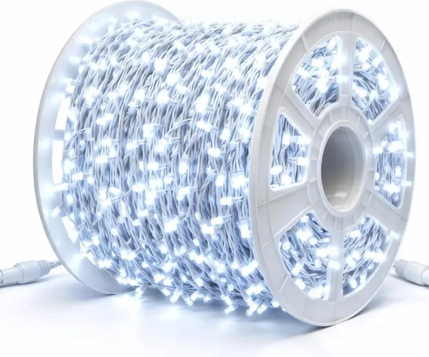 Easy Fix LED světelný řetěz, 100 m, venkovní, ledově bílá s FLASH, 1000 diod, bílý kabel, IP67, cívka