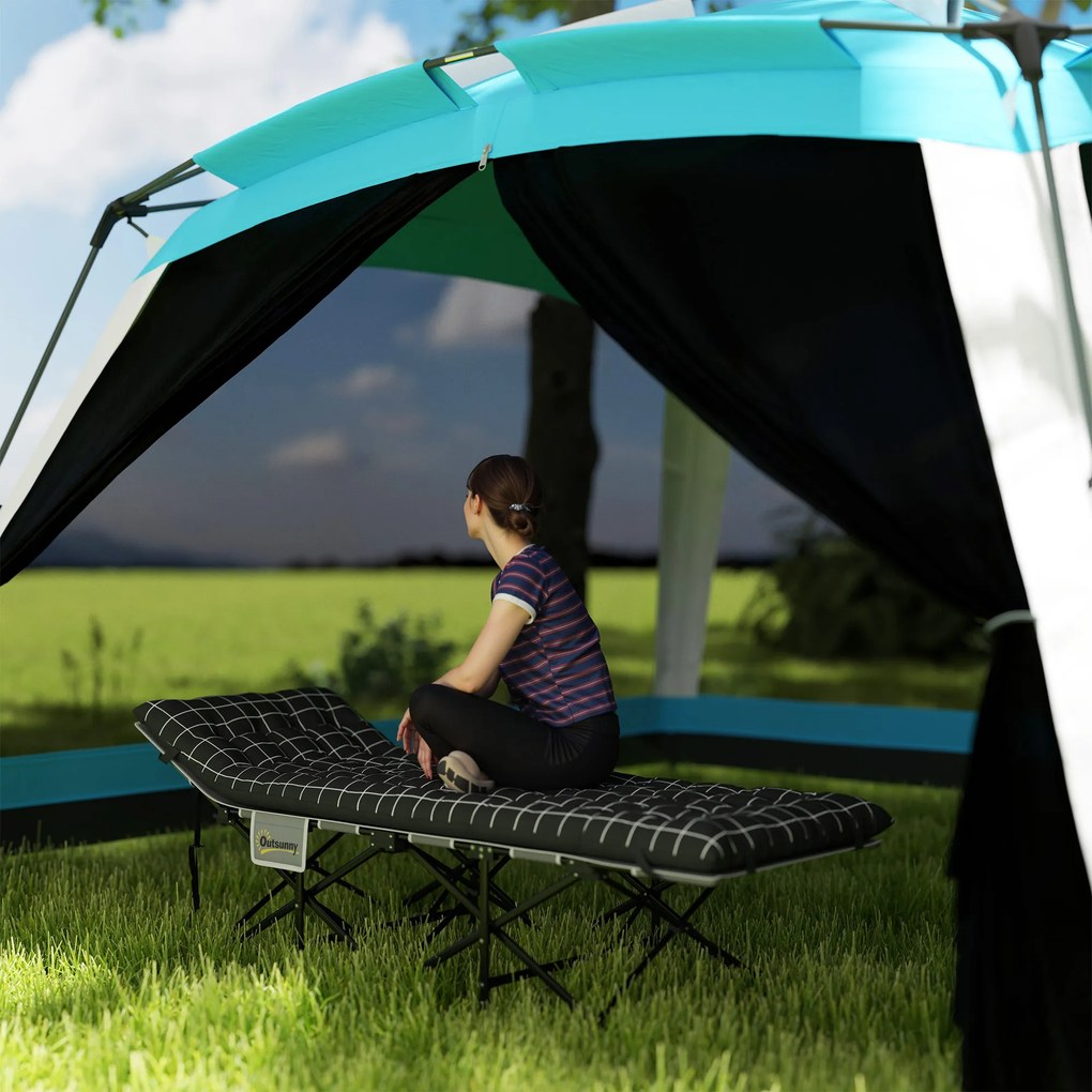 Outsunny Skládací kempinkové lůžko, kempinkové lůžko s matrací, ergonomické, kovový rám, černá barva