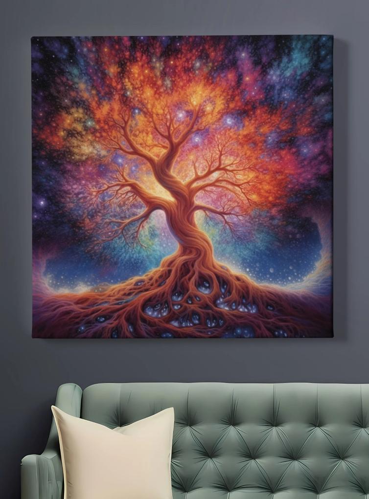 Obraz na plátně - Strom života napojen na vesmír FeelHappy.cz Velikost obrazu: 120 x 120 cm