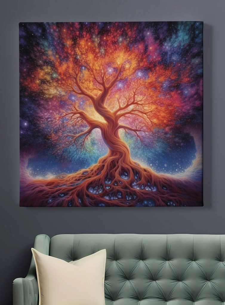Obraz na plátně - Strom života napojen na vesmír FeelHappy.cz Velikost obrazu: 80 x 80 cm