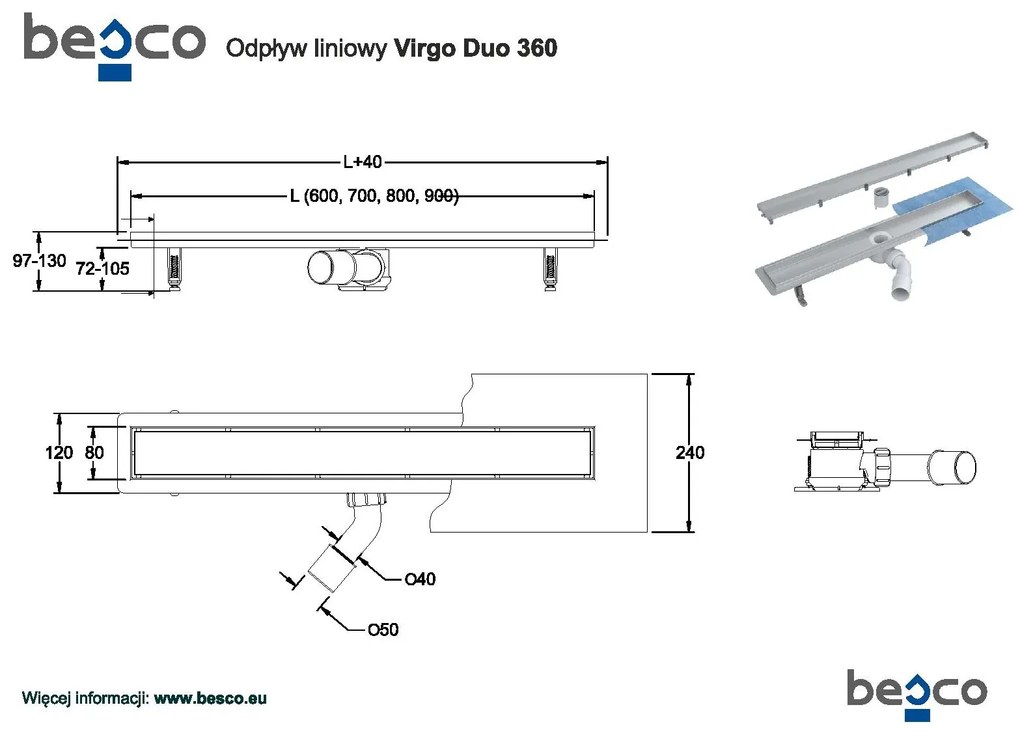 Hopa VIRGO 360 DUO 80 cm ZLOL80V360 odtokový žlab s roštem