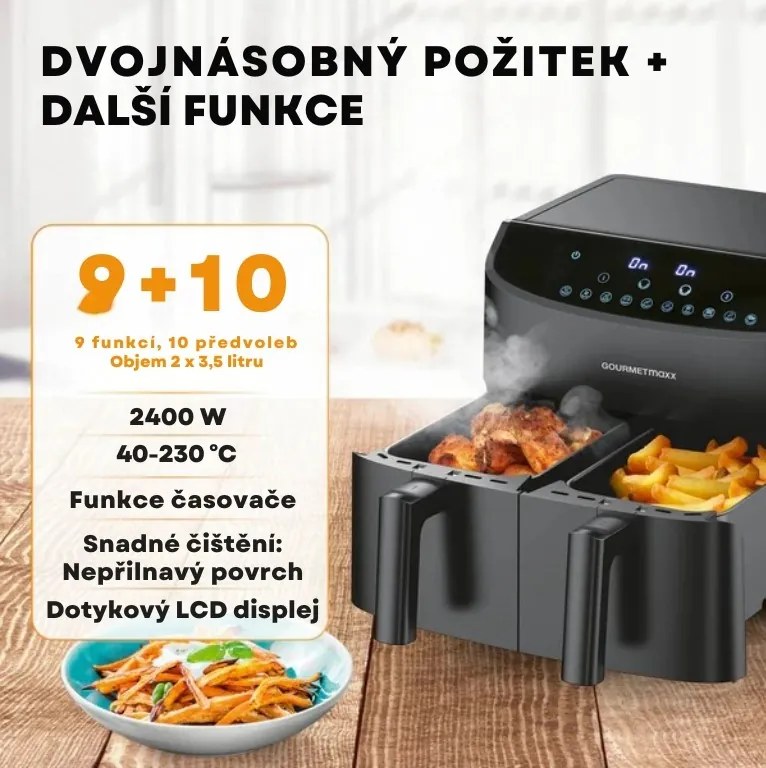 GourmetMaxx Dvoukomorová horkovzdušná fritéza 2 x 3,5 l 12459