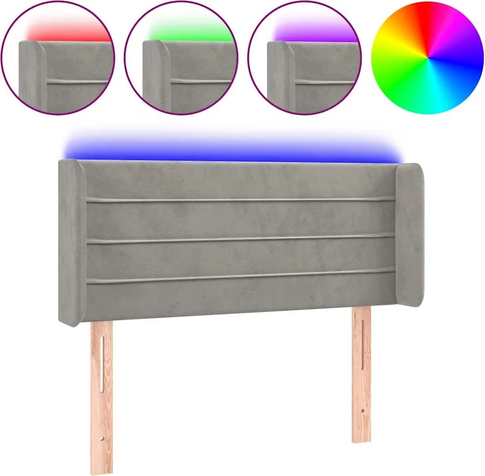 Čelo postele s LED světle šedé 83 x 16 x 78/88 cm samet 3123406