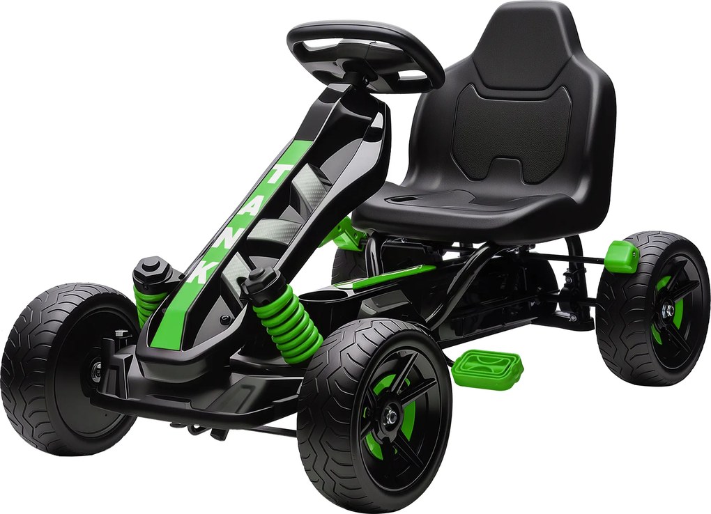 AIYAPLAY Gokart s pedály, šlapací auto pro děti s brzdou, protiskluzová kola, kovový rám, 3-6 let, zelená