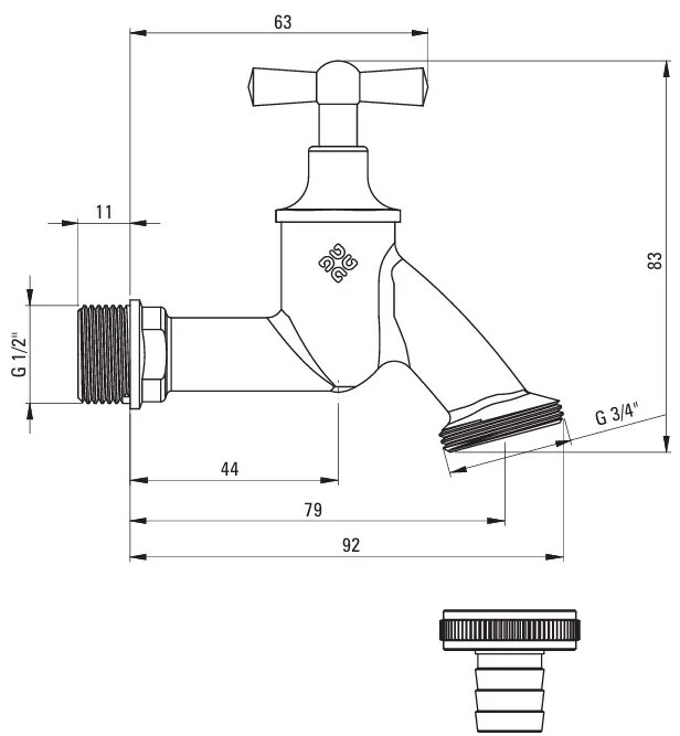 Deante Deante, zahradní ventil s adaptérem 1/2"x3/4", chromová, DEA-VFA_152M