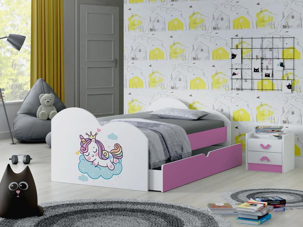 Svět pokojů Dětská postel s obrázkem Klasik JEDNOROŽEC Barva: Růžová, Úložný prostor: ANO, Rozměr: 180x90 cm