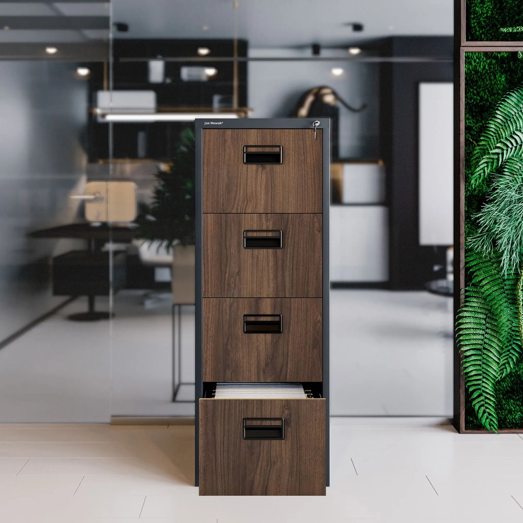 Kovová kartotéková skříň se 4 zásuvkami, antracit/ořech, 460x1320x620 mm: SARA Eco Design