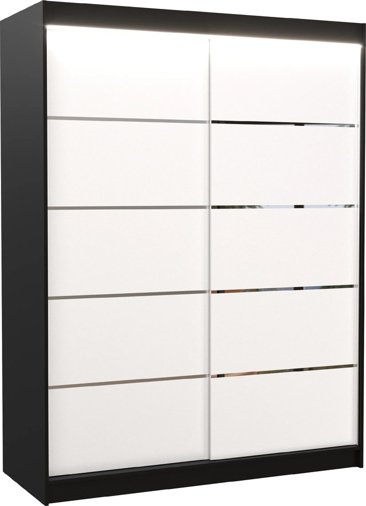 ADRK Furniture Posuvná skříň s LED osvětlením LUFT 150 SW-LUF-B+W-150+L-V141