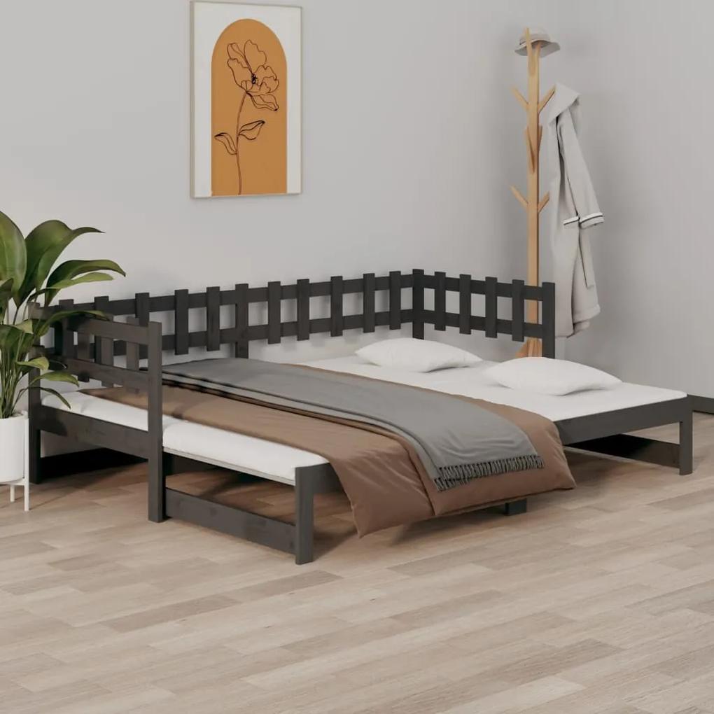 Výsuvná postel šedá 2x (90 x 190) cm masivní borovice,  820778
