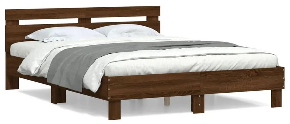 vidaXL Rám postele s čelem hnědý dub 140 x 190 cm kompozitní dřevo