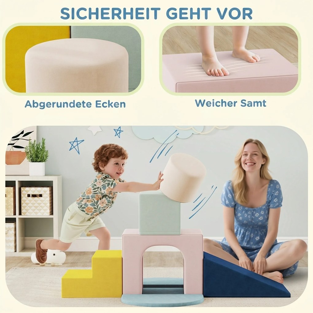 AIYAPLAY Pěnové stavební kostky pro děti, lezení, 8dílné vnitřní měkké kostky s omyvatelným obalem, XXL protiskluzové, barevné