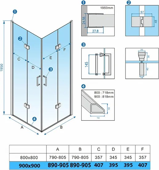BPS-koupelny Čtvercový sprchový kout HYD-SK08C 90x90 chrom/transparent + vanička HYD-SSV-ST02B bílá