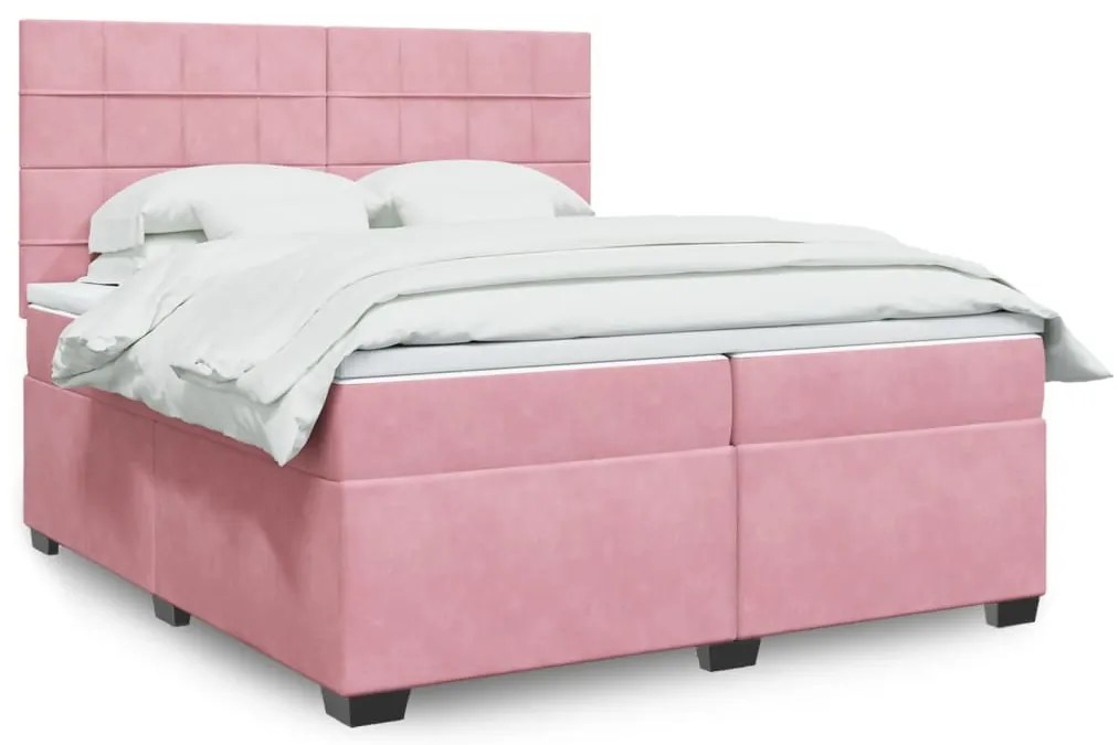 Box spring postel s matrací růžová 200x200 cm samet 3291007