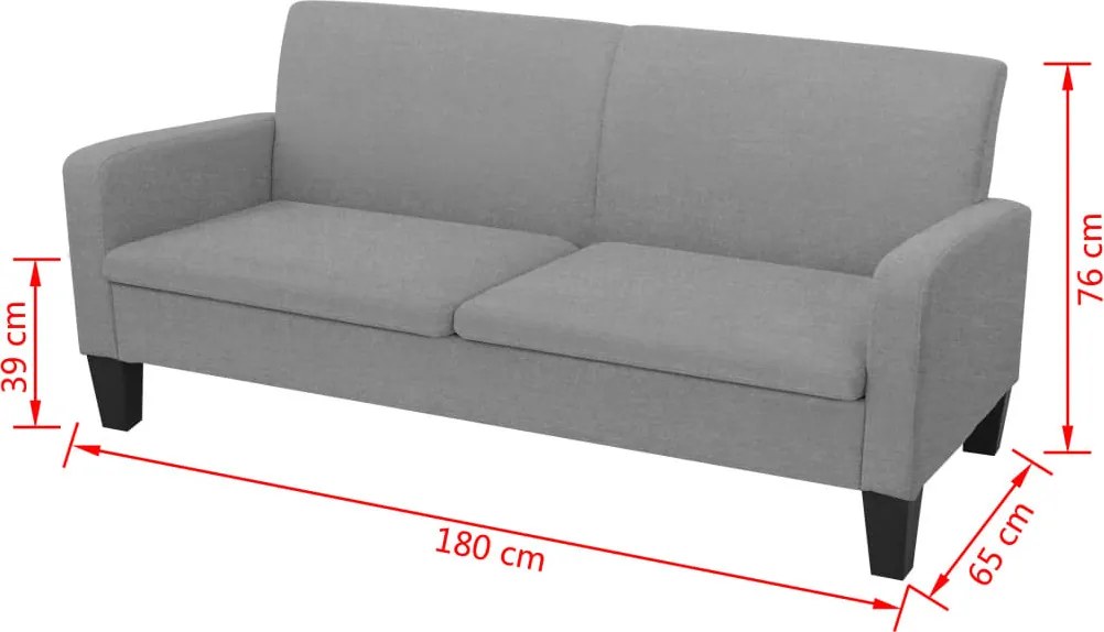 vidaXL 3místná pohovka 180 x 65 x 76 cm [244713] Barva: světle šedá