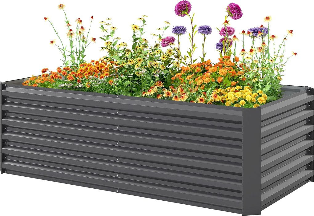 Outsunny pozinkovaný ocelový vyvýšený záhon 180 x 90 x 57,5 cm — hluboký květináč s výztužnými tyčemi a otevřeným dnem, odolný proti povětrnostním vl…