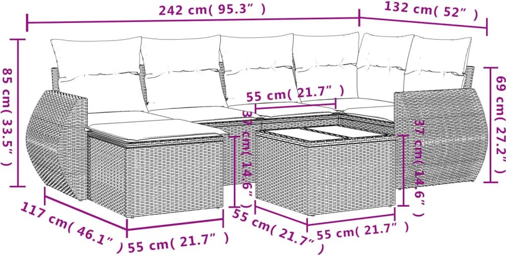7dílná zahradní sedací souprava s poduškami hnědá polyratan 3254010
