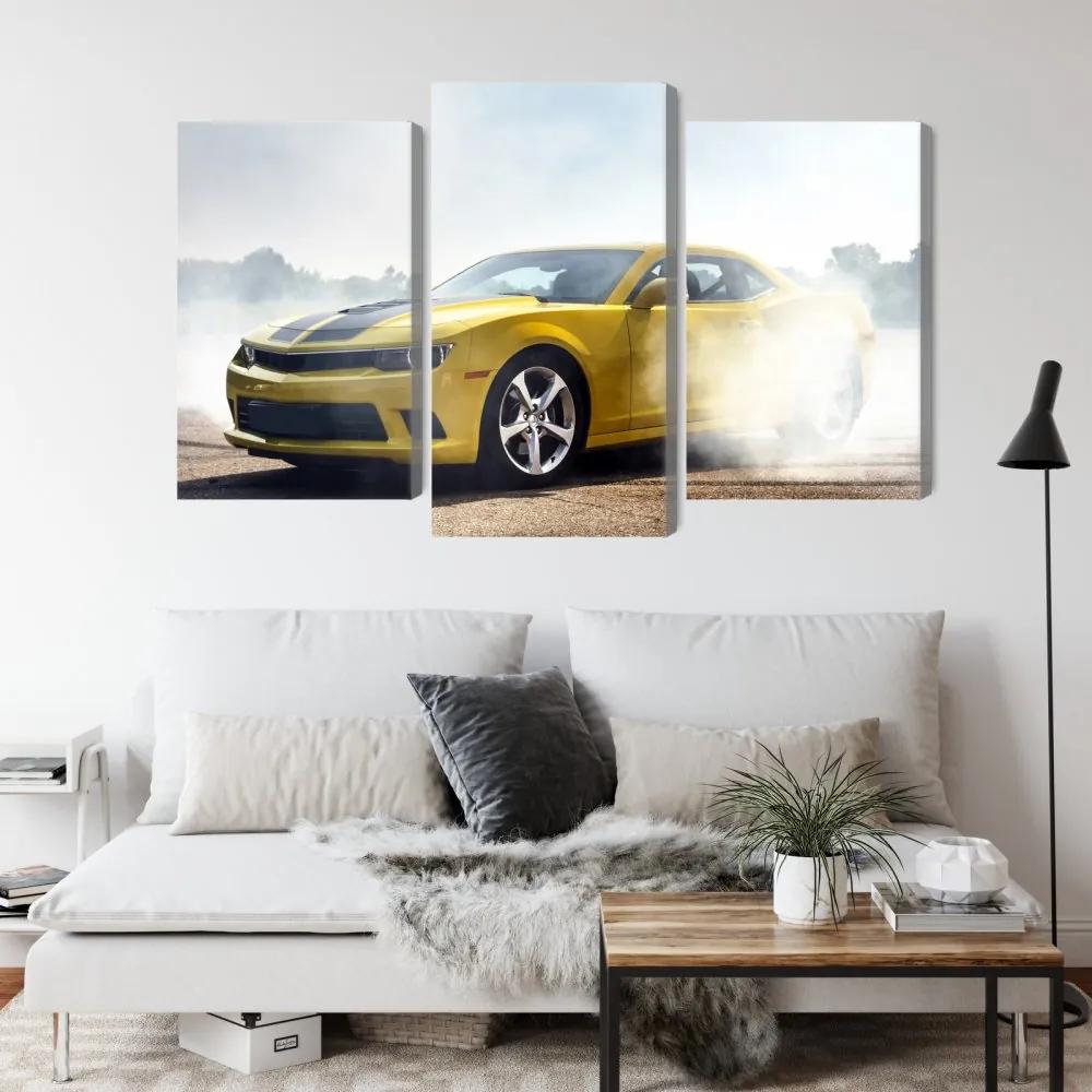 Vícedílný obraz 3D Driftující Žluté Auto Nedostatek Nedostatek Přírodní plátno 90x60