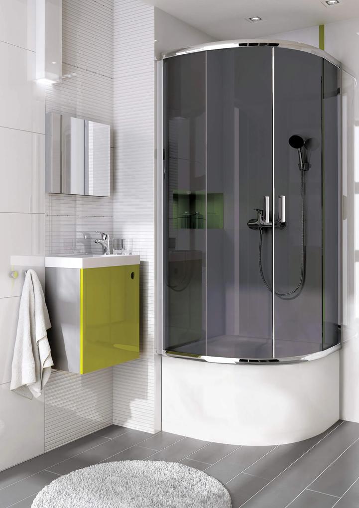 Deante Funkia, čtvrtkruhový sprchový kout s posuvnými dveřmi 80x80 cm, výška 185cm, 5mm šedé sklo, chromový profil, KYP_452K