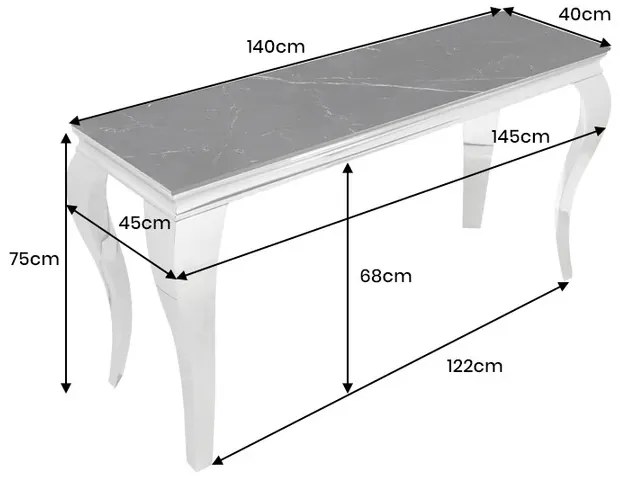 Designová konzole Rococo 140 cm černá / stříbrná