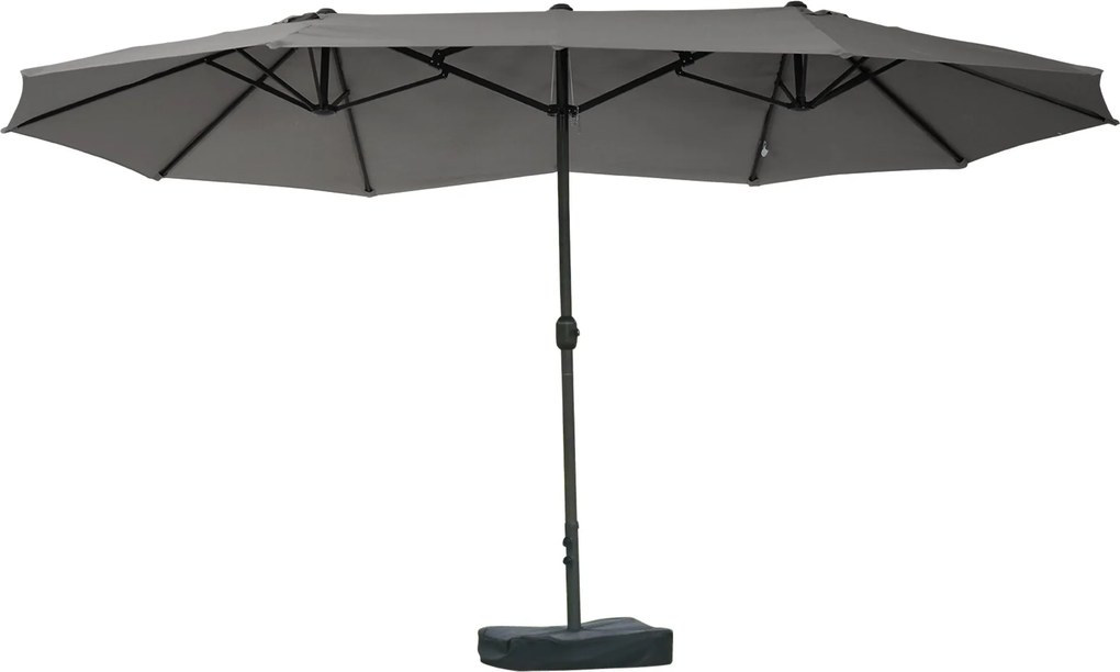 Outsunny Dvojitý slunečník 455 x 265 cm, sluneční stínění s UV ochranou a kličkou, balkonový slunečník, plážový slunečník, větruodolný slunečník pro o