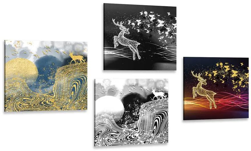 Set obrazů pohádkové jeleny v abstraktním provedení Varianta: 4x 40x40