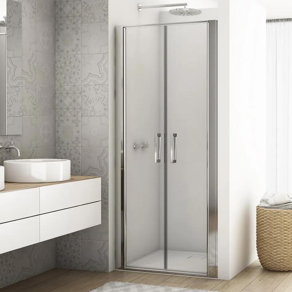 Sanswiss DIVERA D22T2 dvoukřídlé sprchové dveře 90 cm Profil: Aluchrom, Sklo: Bílé linky 88