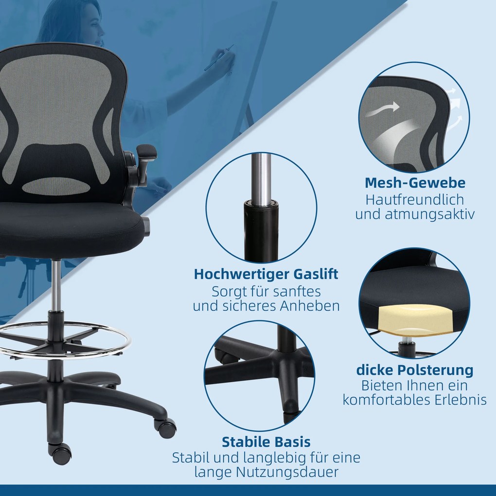Kancelářská židle Vinsetto s nastavitelnou výškou a podnožkou do 120 kg černá ergonomická židle pro pohodlnou práci