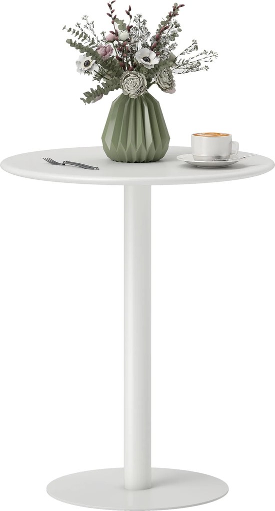 HOMCOM Jídelní Stůl, Kulatý Kuchyňský Stůl pro 2 Osoby, Moderní Jídelní Stůl do Obývacího Pokoje, Zahrady, Ocel, Ø60 x 72 cm, Bílý | Aosom