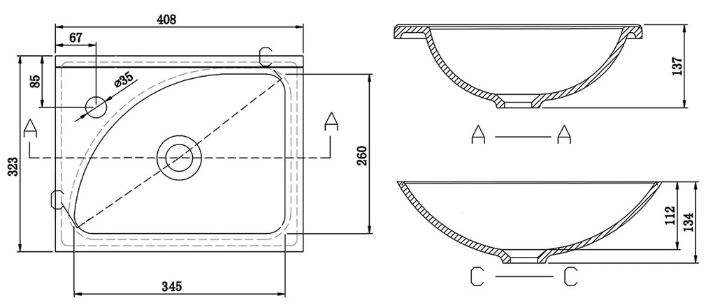 Aqualine, Umyvadlo 40x32cm, litý mramor, bílá, LM408