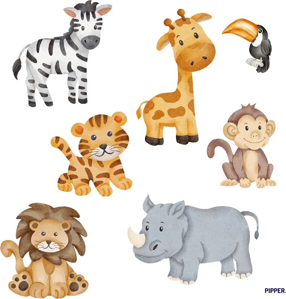 PIPPER. Textilní samolepka na zeď "Zvířátka ze ZOO"