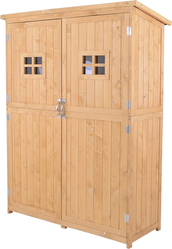 Outsunny Zahradní Domek Dřevěný Zahradní Skříň Venkovní Úložný Box Malý Zahradní Domek s Policemi Voděodolná Střecha Dvoukřídlé Dveře Úložný Prostor 1