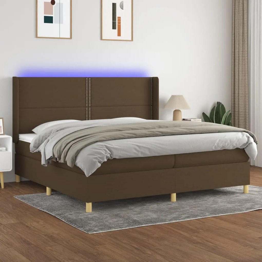 Box spring postel s matrací a LED tmavě hnědá 200x200 cm textil