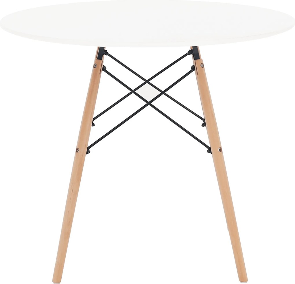 Jídelní stůl, bílá/buk, průměr 90 cm, GAMIN 2 NEW 90
