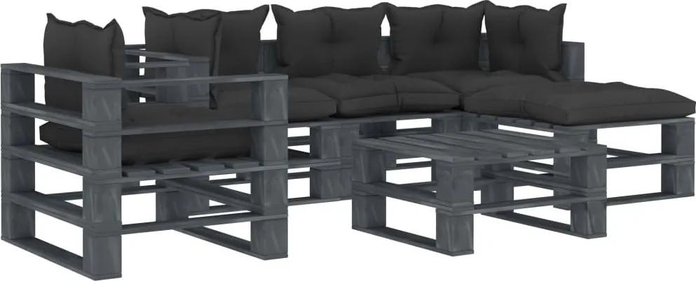 vidaXL 6dílná zahradní sedací souprava z palet + podušky dřevo [3052454] Barva: Černobílý