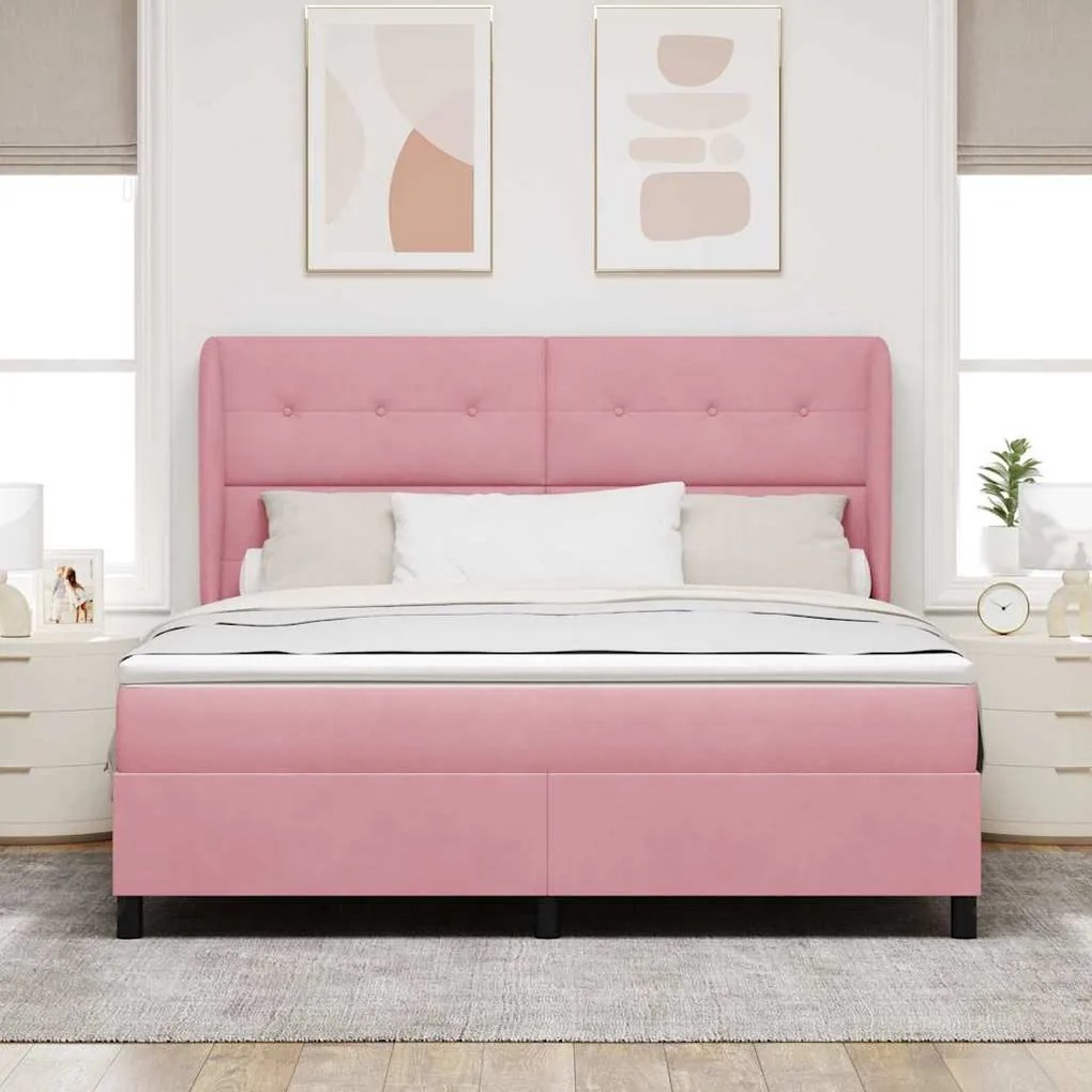 Postel s boxspringem s čelo Růžová 200 x 180 cm samet 3340945