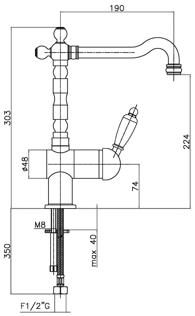 SAPHO KIRKÉ WHITE stojánková dřezová retro baterie, bílá páčka, zlato KI14BZ