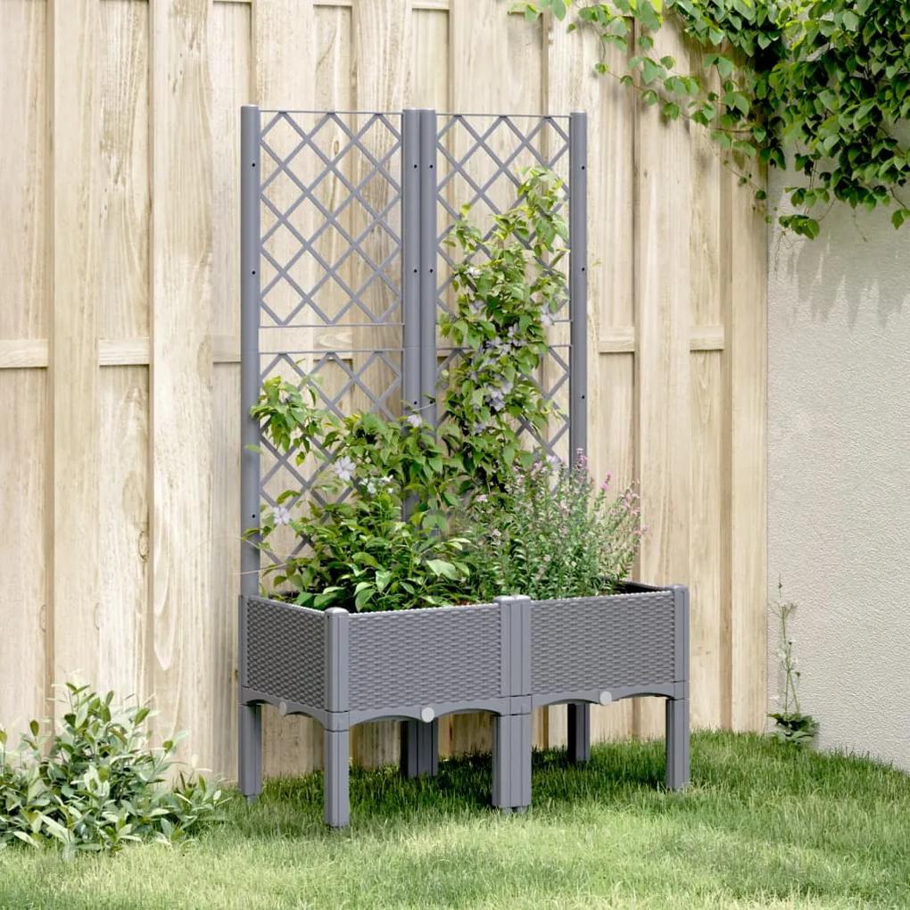 Zahradní truhlík s treláží šedý 80 x 40 x 142 cm PP - Default Title