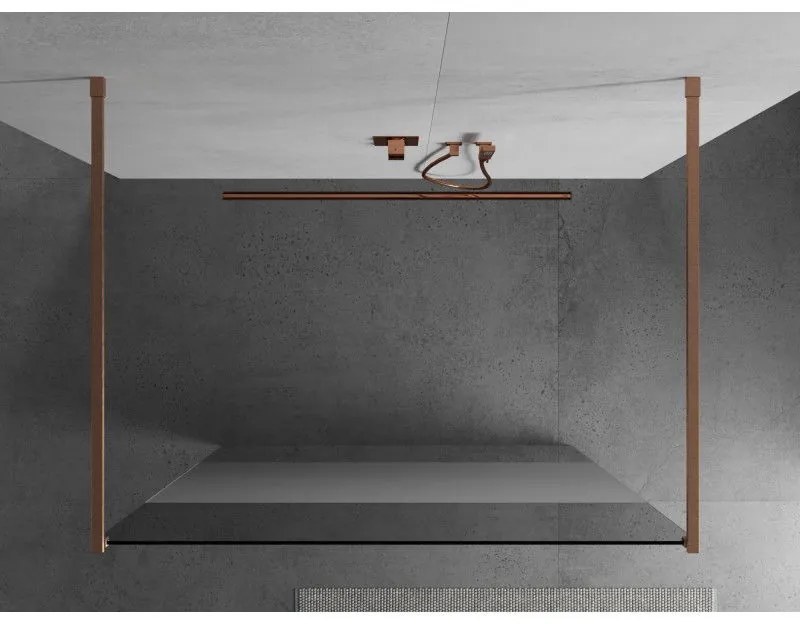 Mexen Kioto, sprchová zástěna Walk-In 140 x 200 cm, 8mm čiré sklo-námraza, měděný matný profil, 800-140-002-65-35