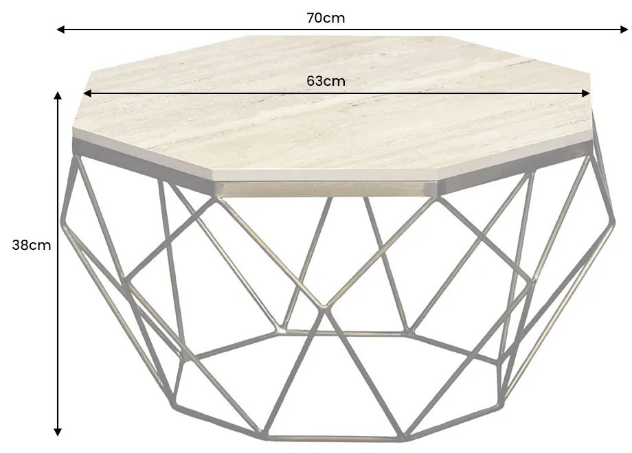 Massive home | Konferenční stolek DIAMOND 70 CM travertin zlatý podstavec